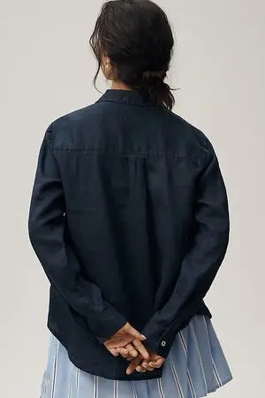 Maeve 100% European Flax Linen Classic Buttondown Shirt - Navy