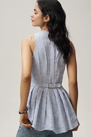 Maeve Sleeveless Zip-front Peplum Top - Blue Stripe