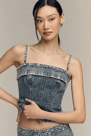 PILCRO Denim Paneled Top - Light Denim
