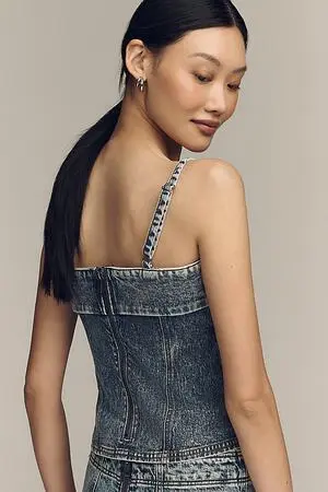 PILCRO Denim Paneled Top