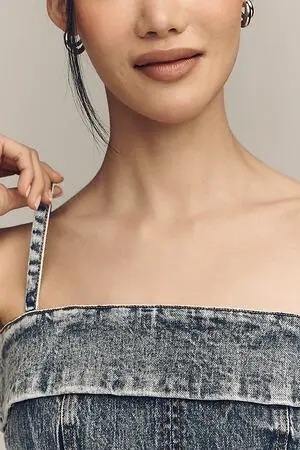PILCRO Denim Paneled Top