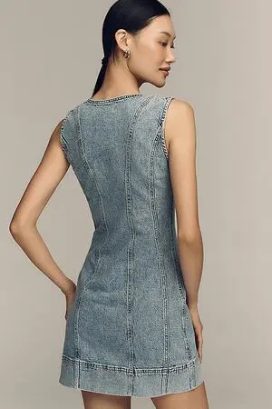 Good American Sleeveless Square-neck Denim Mini Dress