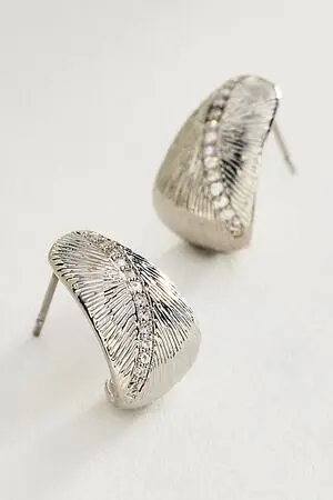 Anthropologie Textured Crystal Hoop Earrings - Silver