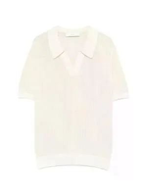 DUNST Open-knit Polo-collar T-shirt - Neutrals
