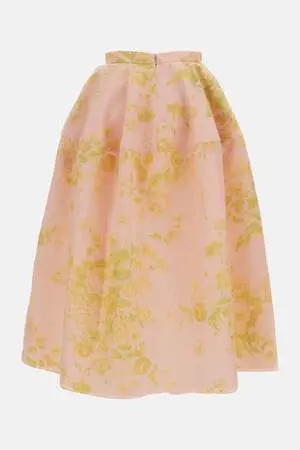 Erdem Midi Chiné Linen Skirt With Floral Print - Rosa