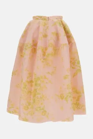 Erdem Midi Chiné Linen Skirt With Floral Print
