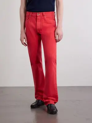 Versace Straight-leg Jeans With Logo Appliqu - Red