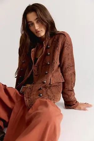 Free People Jacquard Band Jacket - Mocha