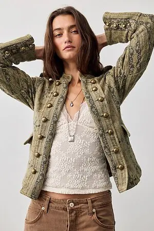 Free People Jacquard Band Jacket - Soft Fern