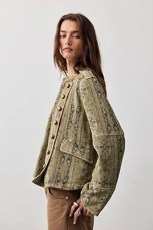 Free People Jacquard Band Jacket - Soft Fern