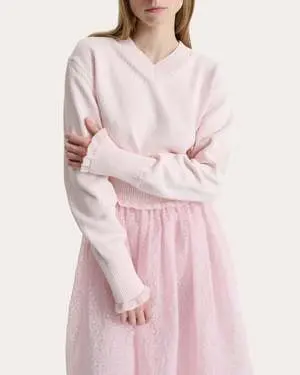 Cecilie Bahnsen Drusilla Wool Knit Ruffle V-neck Sweater