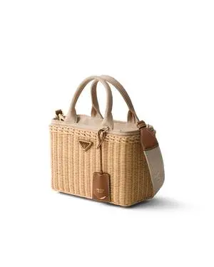 Prada Wicker And Canvas Tote Bag