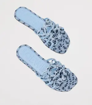 Loewe X Paula's Ibiza Leather Embroidered Anagram Slides - White