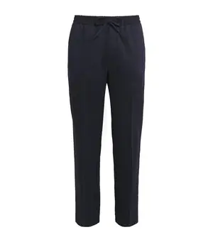 Corneliani Linen, Virgin Wool, And Mohair Drawstring Trousers - Navy