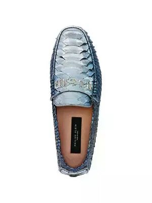 Philipp Plein Metallic Python-leather Loafers - Blue