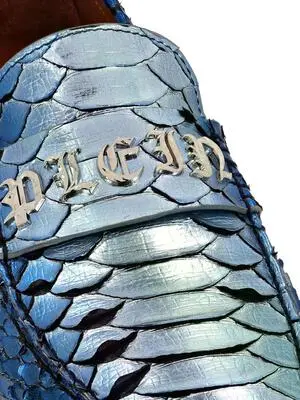 Philipp Plein Metallic Python-leather Loafers - Blue