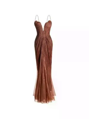 MARIA LUCIA HOHAN Cecilia V-neck Gown - Brown