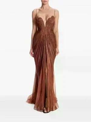 MARIA LUCIA HOHAN Cecilia V-neck Gown - Brown