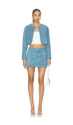 ZUT Darby Cropped Leather Jacket With Grommets And Studs - Blue