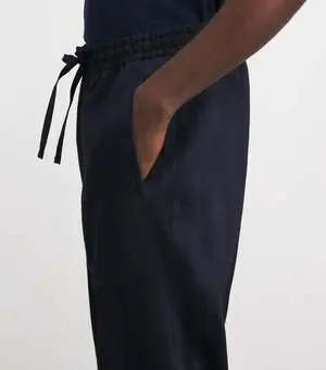 Corneliani Linen-virgin Wool-mohair Drawstring Trousers - Navy