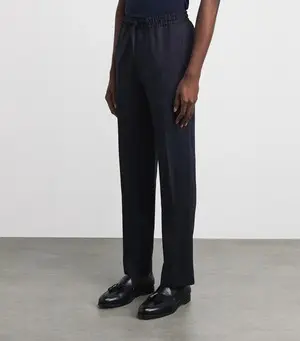 Corneliani Linen-virgin Wool-mohair Drawstring Trousers - Navy