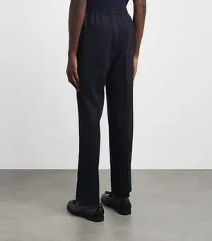 Corneliani Linen-virgin Wool-mohair Drawstring Trousers - Navy