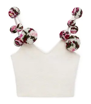 Loewe X Paula's Ibiza Cotton-blend Top With Pom-pom Detail - White
