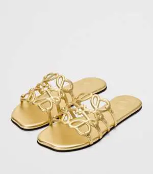 Loewe X Paula's Ibiza Leather Petal Anagram Slides - Silver