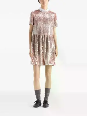 Prada Sequined Velvet Mini Dress - Pink