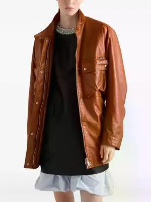 Prada Antiqued Leather Caban Jacket - Brown