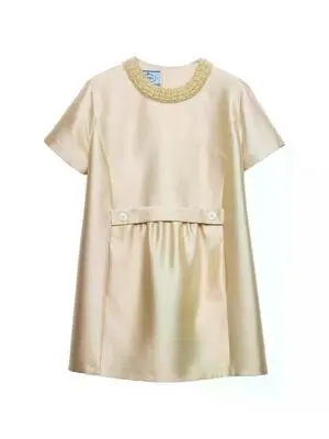Prada Embroidered Double Shantung Dress - Neutrals
