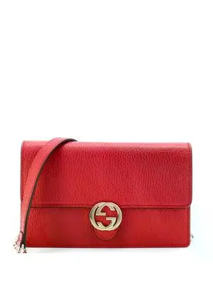 Gucci Interlocking Wallet On Chain Leather Crossbody Bag - Red