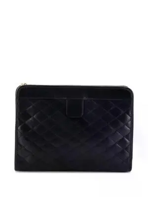 Saint Laurent Victoire Chain Quilted Leather Clutch Bag