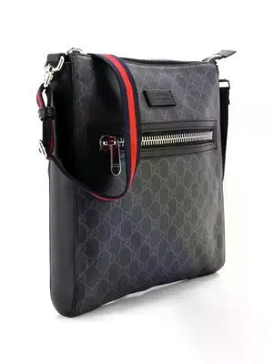 Gucci Web Strap Front Zip Messenger Bag Gg Coated Canvas Medium