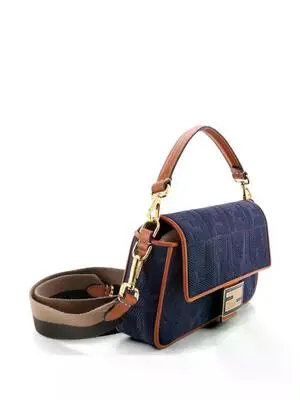 Fendi Baguette Nm Zucca Embroidered Denim Medium Shoulder Bag - Blue