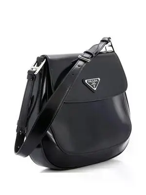 Prada Cleo Flap Spazzolato Leather Large Shoulder Bag - Black