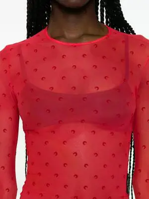MARINE SERRE All-over Moon Print Mesh T-shirt - Red