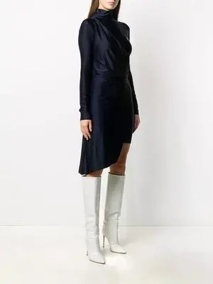 Off-White Logo Print Draped Asymmetric Dress