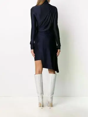 Off-White Logo Print Draped Asymmetric Dress