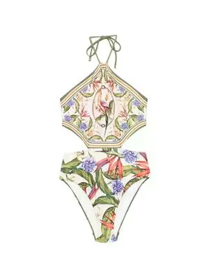 Farm Rio Strilitzia Floral-print Swimsuit - Neutrals