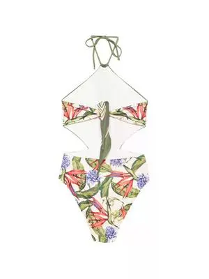 Farm Rio Strelitzia Cut-out Floral-print Halterneck Swimsuit