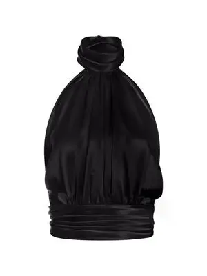 ALEXIA & ANTONIA Draped Halter Silk Blouse