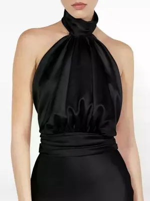 ALEXIA & ANTONIA Draped Halter Silk Blouse