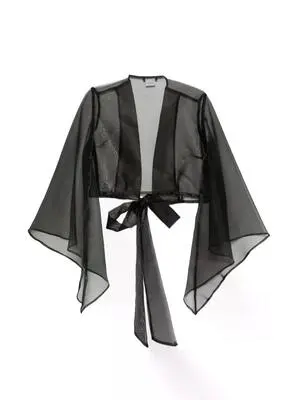 LE RJTANGE Sheer-finish Flared-sleeve Blouse