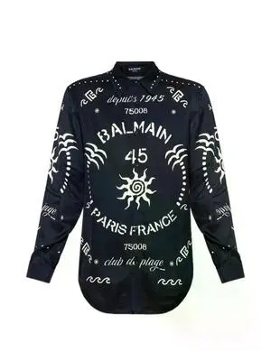Balmain Logo-print Long-sleeve Shirt - Blue