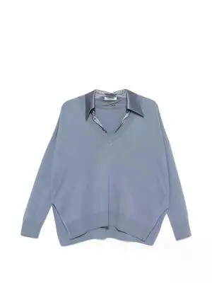 Max & Moi Satin-collar V-neck Sweater