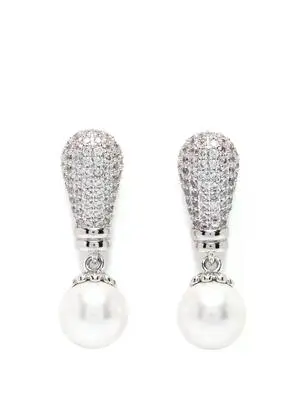 SELF-PORTRAIT Drio Crystal-embellished Pearl-drop Earrings - Silver