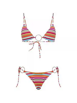 BIKINI LOVERS Striped Ring-detail Bikini - Orange