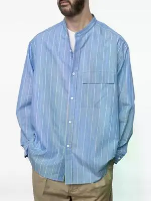 STILL BY HAND Striped Band-collar Shirt
