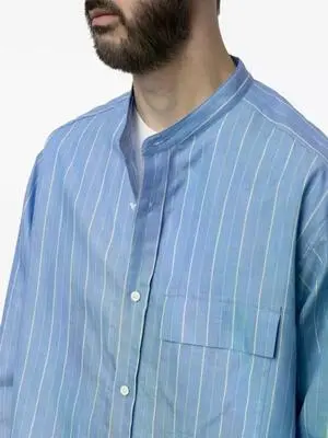STILL BY HAND Striped Band-collar Shirt